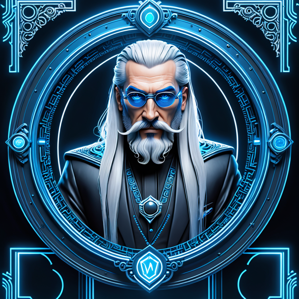 Create a unique 3D logo art of a villainous but royal looking cyberpunk ...