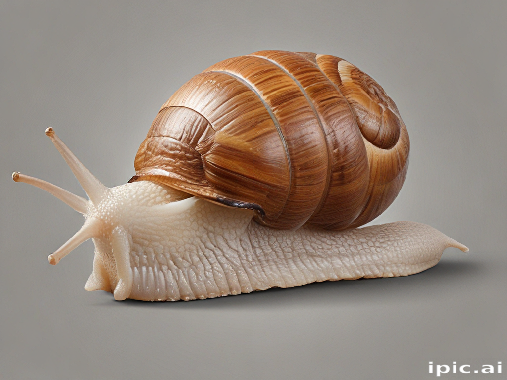 Close-Up of a Beautiful Snail with a Detailed Spiral Shell