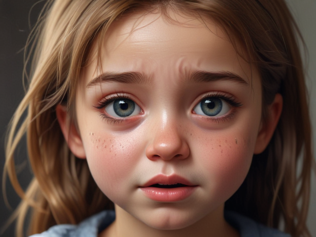 a crying cute girl in search of emotional support in realism