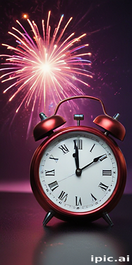 Celebrating New Year’s Eve with a Vibrant Fireworks Display and Alarm Clock