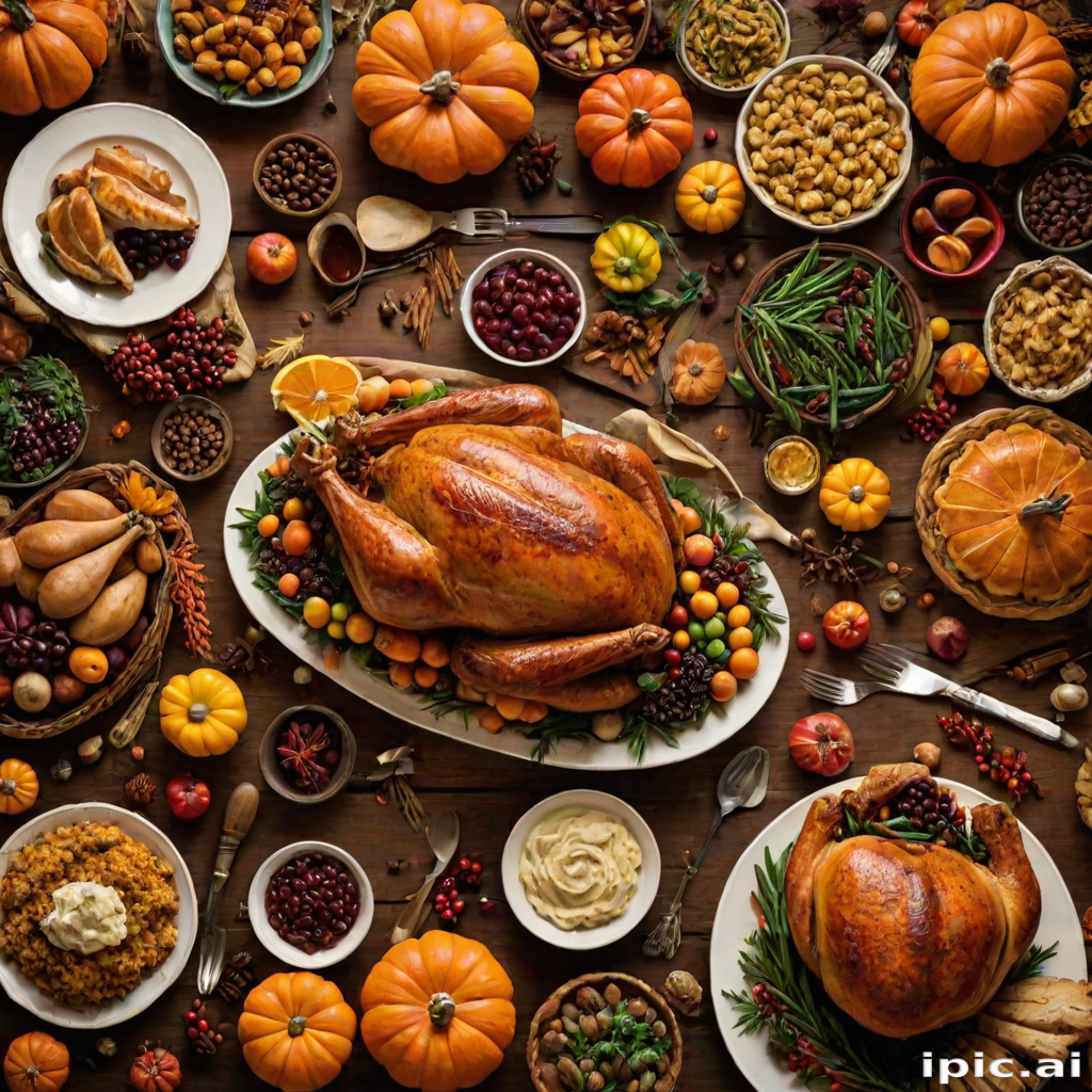An Abundant Thanksgiving Feast Spread with Delicious Dishes and Festive ...