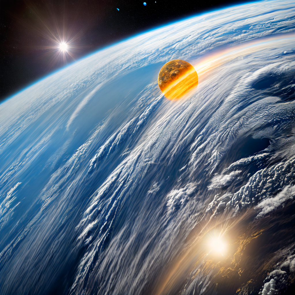 low earth orbit with sun in background and international space station ...