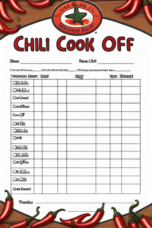 Chili Cook-Off Scorecard for Judging and Ranking Delicious Chili Recipes