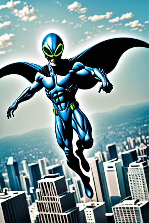 alien superhero flying