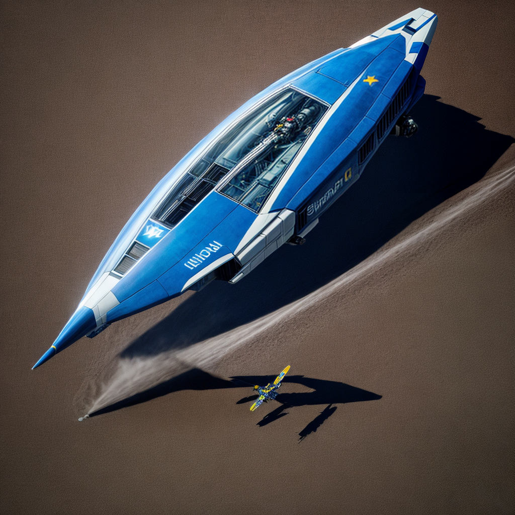 StarCraft flying vehicle Banshee landing on a moon