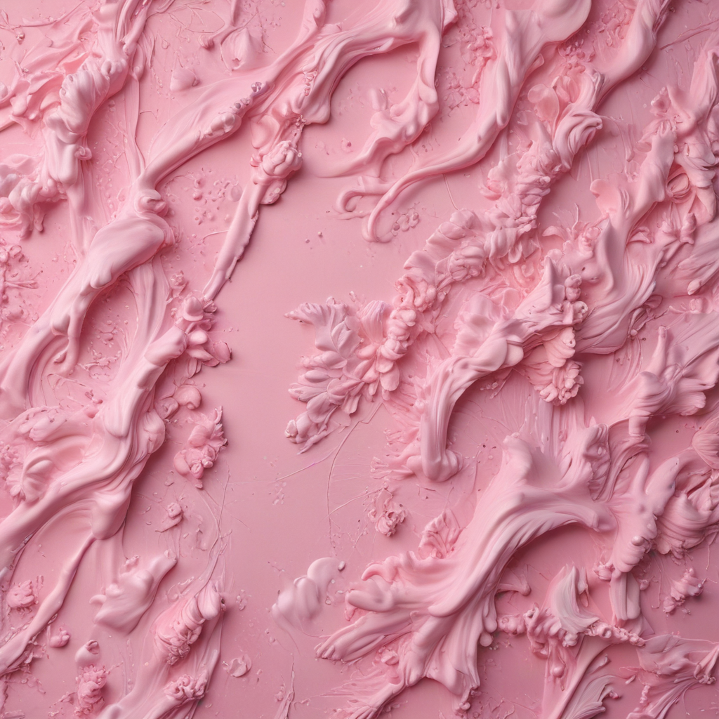 Textured Pink Surface with Swirls and Patterns of Creamy Substance