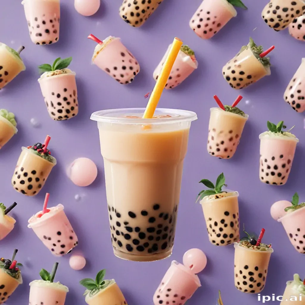 Delicious Variety of Colorful Bubble Teas Against a Vibrant Purple ...