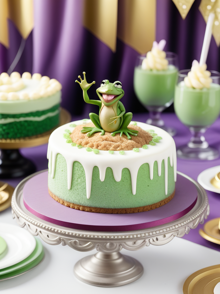 Delightful Green Frog Cake Topped with Whimsical Decorations for ...