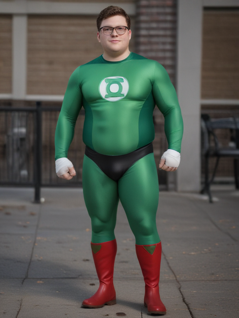 Realistic chubby college nerd guy, full body, realistic green lantern ...