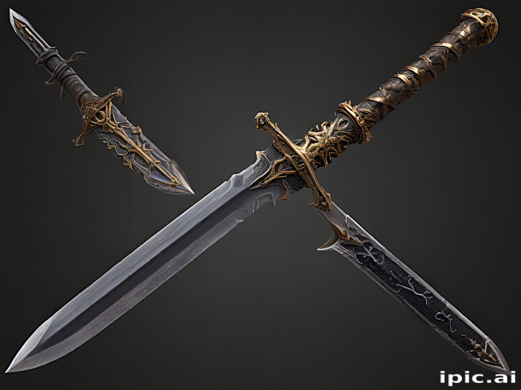 Intricately Designed Fantasy Sword with Ornate Handle and Dual Blades