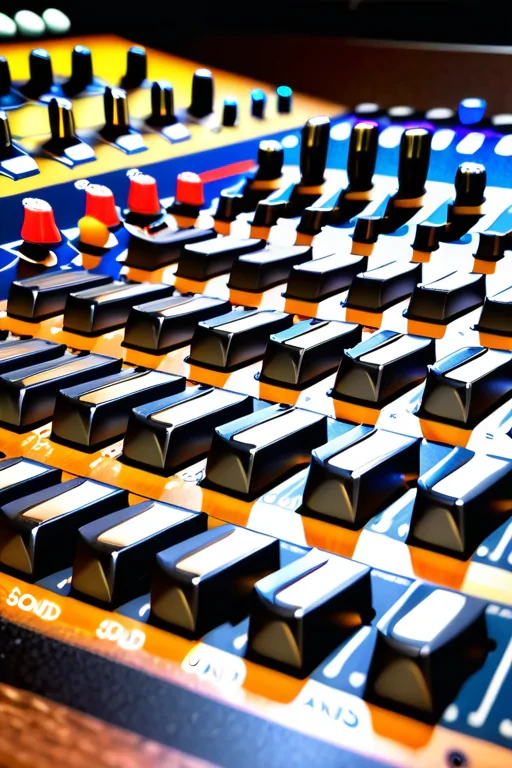 Close-Up of a Colorful Synthesizer Keypad with Vibrant Control Knobs