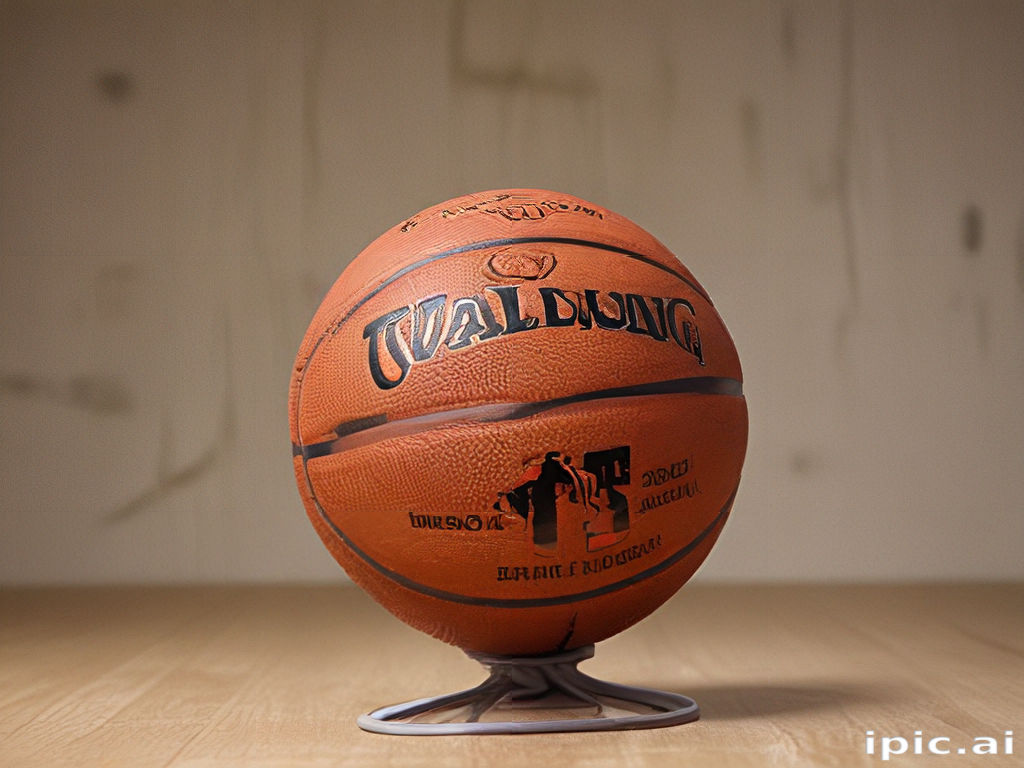 An Official Basketball Displayed on a Stand Against a Neutral Background