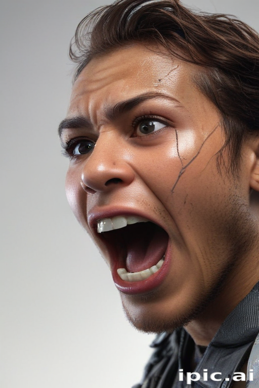 Intense Expression of Anger and Frustration Captured in a Close-Up