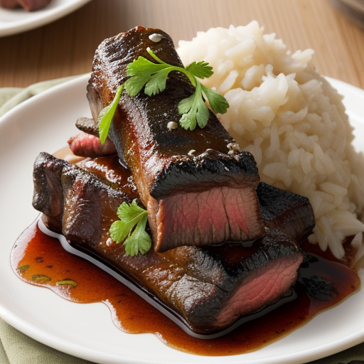 Deliciously Grilled Beef Short Ribs Served with Fluffy Steamed Rice.