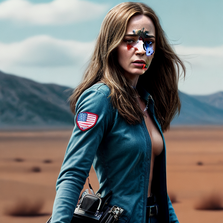 Blend Emily blunt with denae realistic cinematic