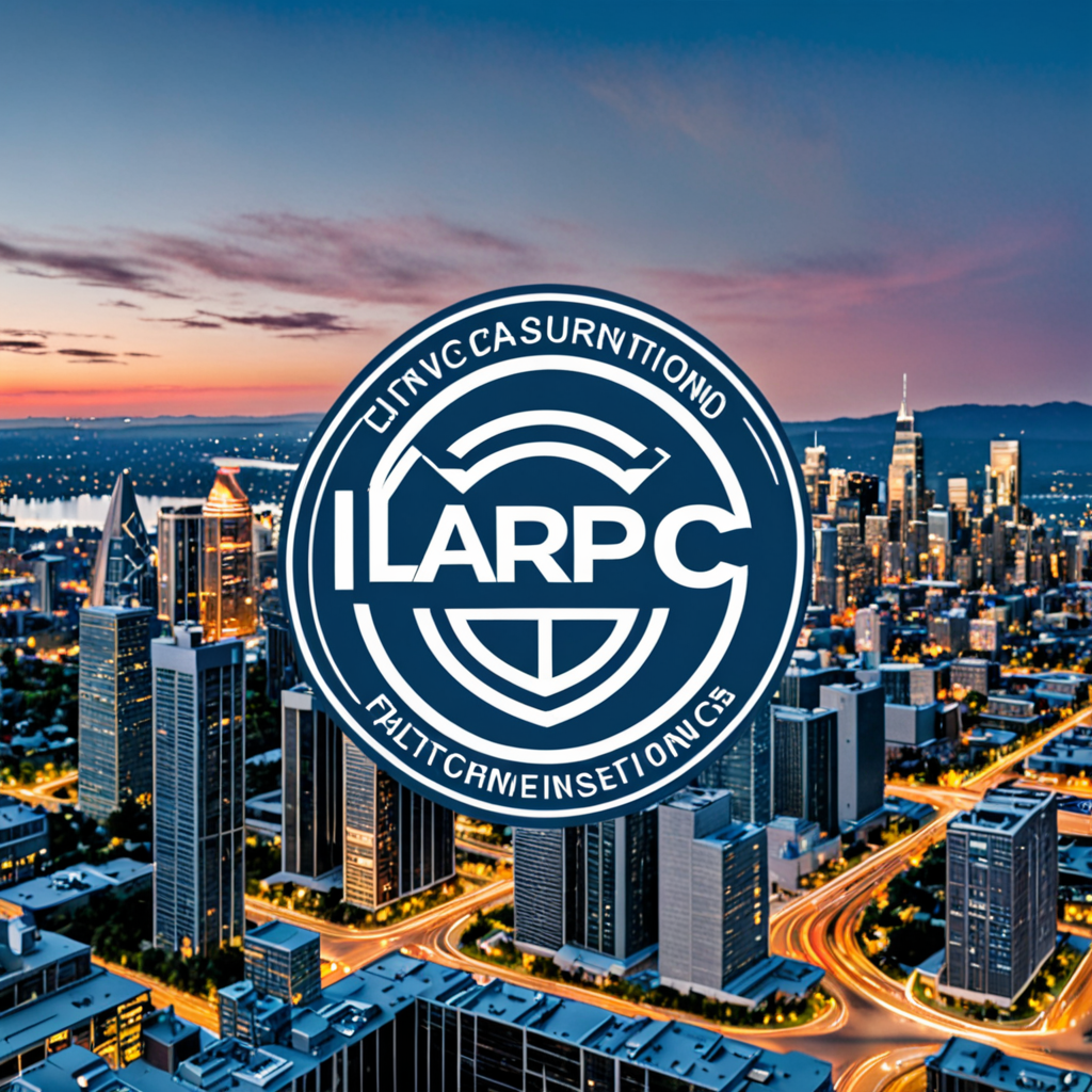 a logo, LARPC Verification with city in background