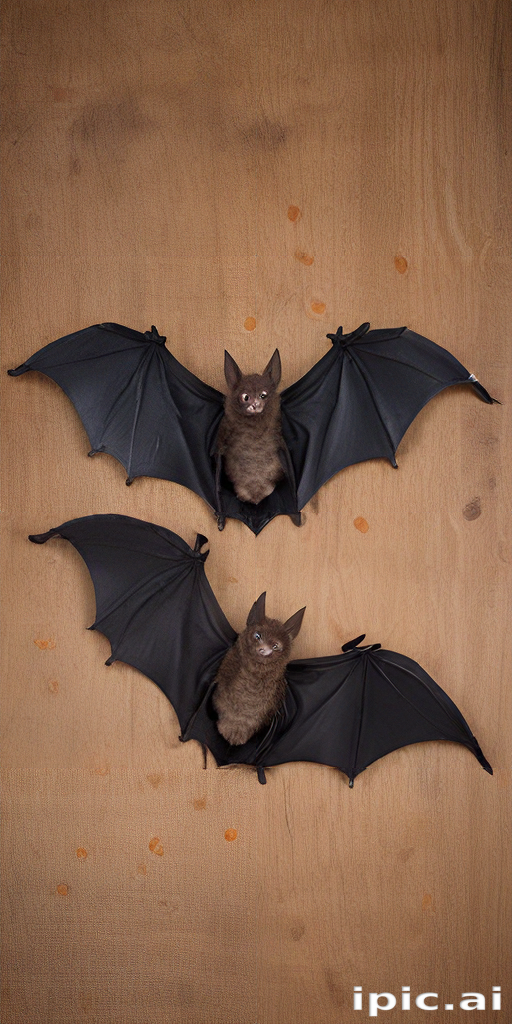 Two Curious Bats Displaying Their Unique Wings Against a Wooden Background