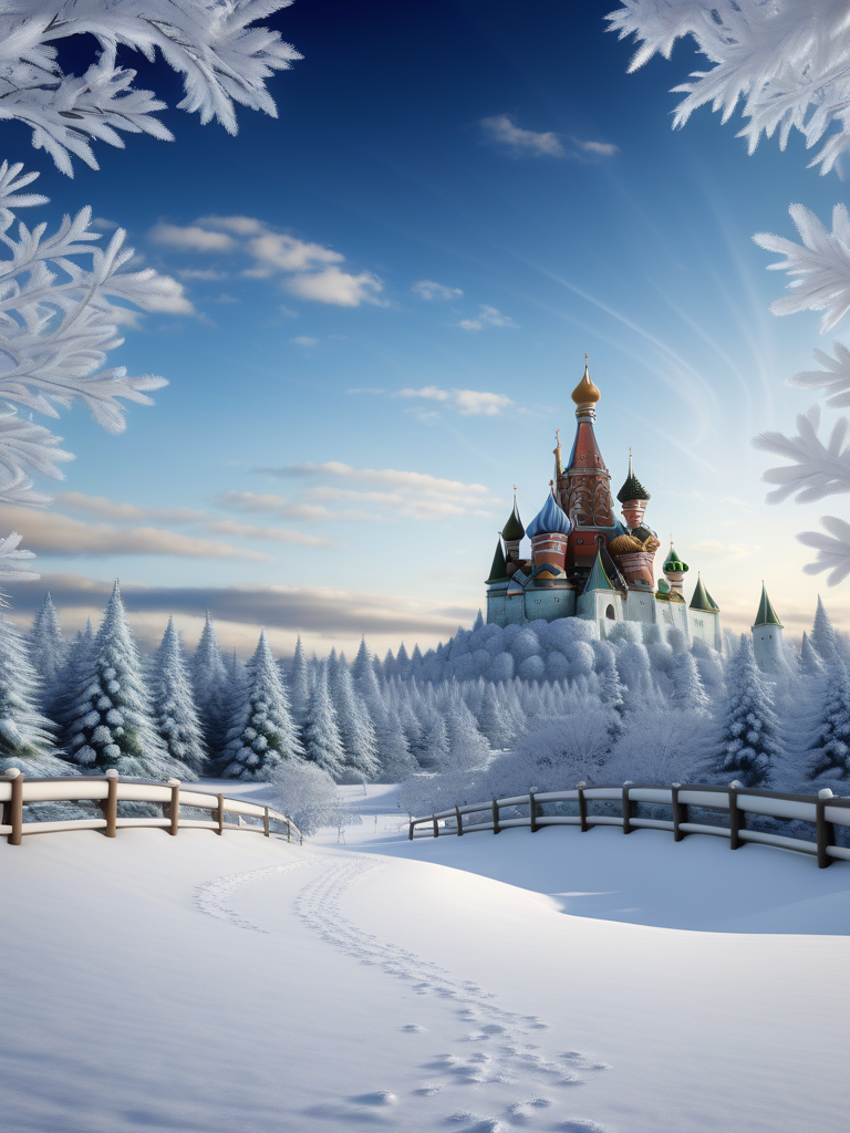 Winter Wonderland: A Majestic Castle Surrounded by Snowy Pine Trees