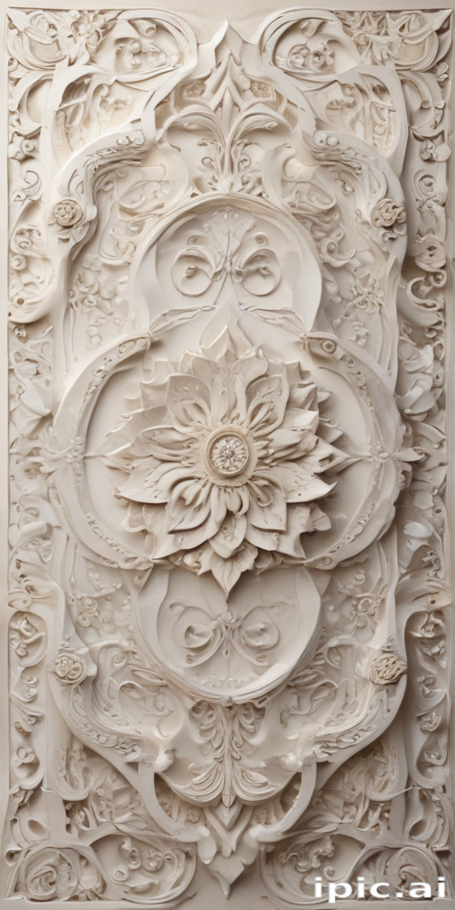 Intricate White Floral Relief Carving with Elegant Decorative Elements ...