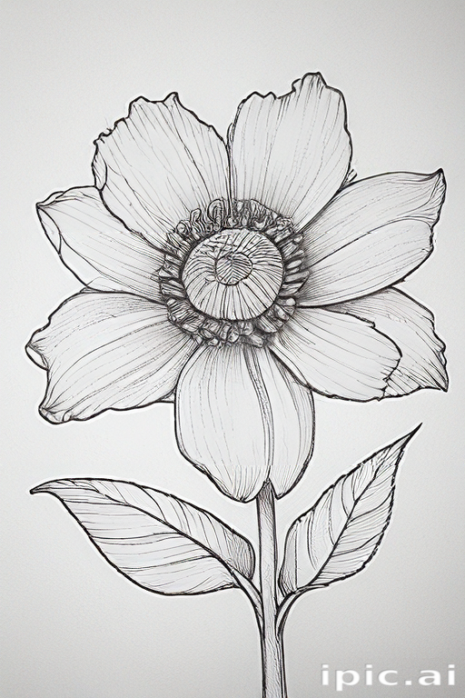 Intricate Line Drawing of a Beautiful Flower with Delicate Petals and ...