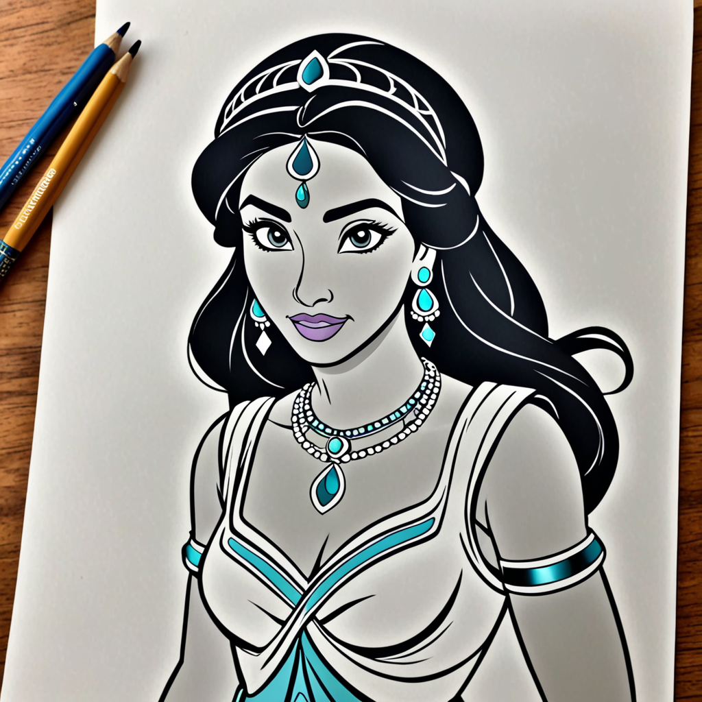 Princess Jasmine fron cartoon aladdin line art