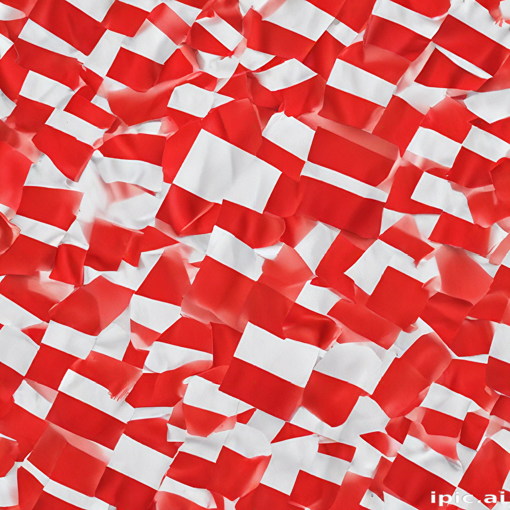 A Vibrant Collage of Red and White Flags in a Dynamic Pattern.