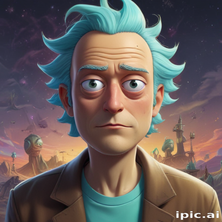 Adventurous Scientist with Blue Hair Stares Into the Cosmic Distance