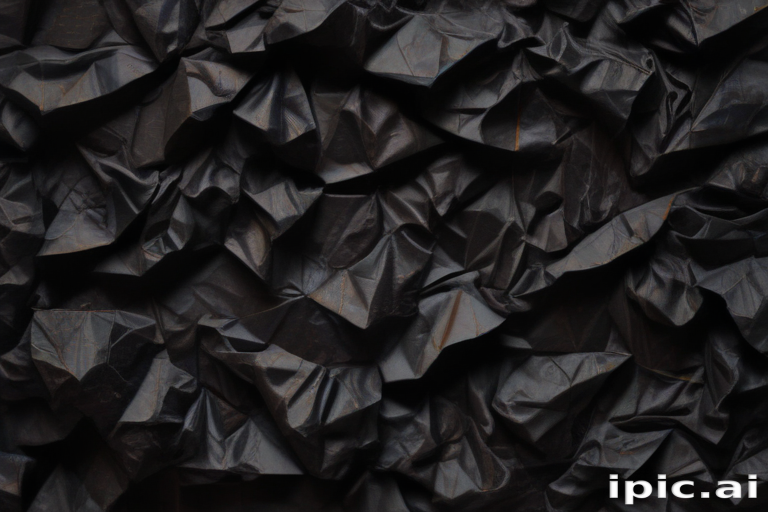 Textured Black Paper with Intricate Crumples and Shadows Creating Depth ...