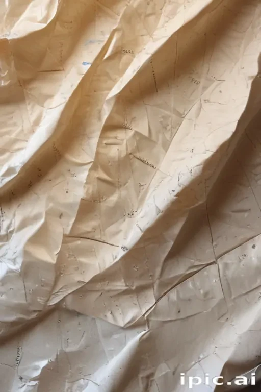 A Wrinkled and Creased Map Highlighting Geographic Features and Locations.