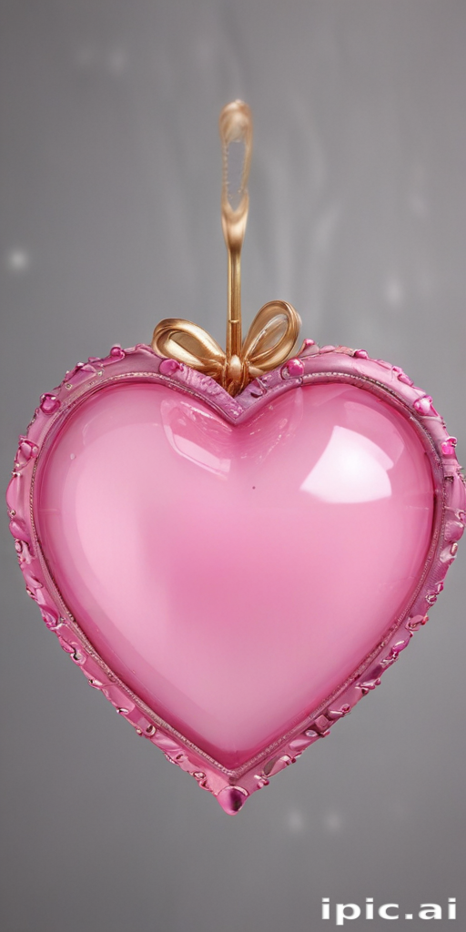 Delicate Pink Heart-Shaped Ornament with Elegant Gold Bow and Trim