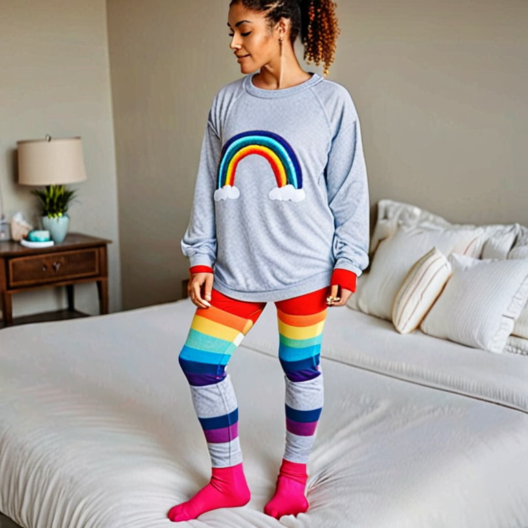 pajama and rainbow socks