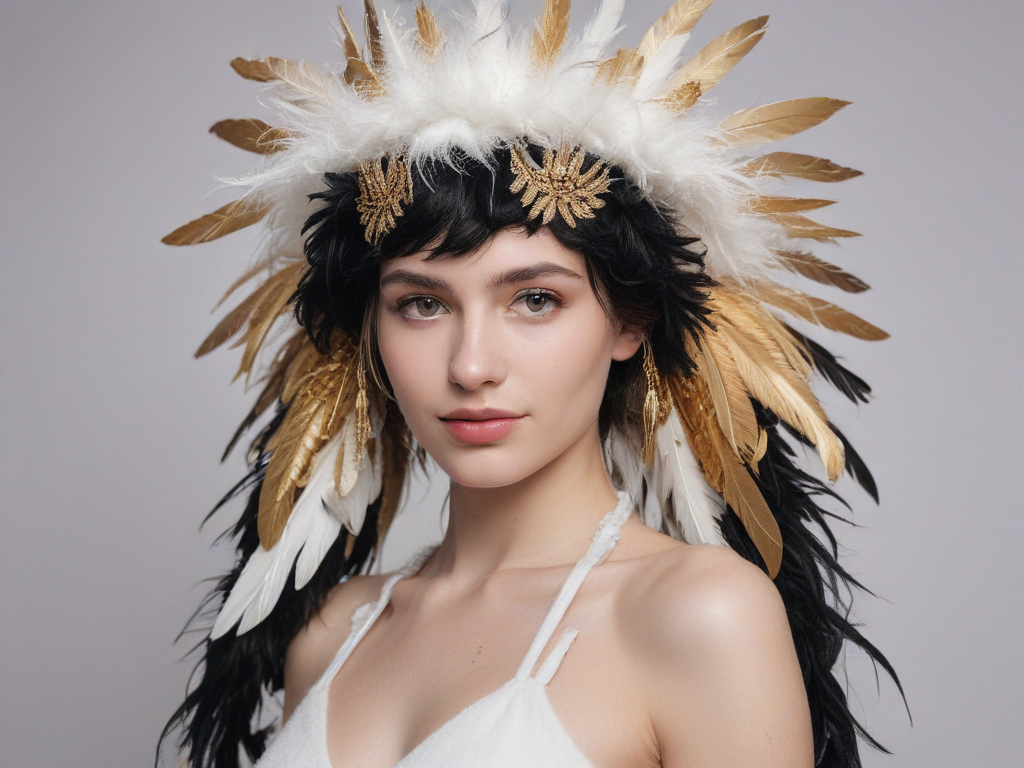 Human with feathers wings hat are white that fades into black and ...