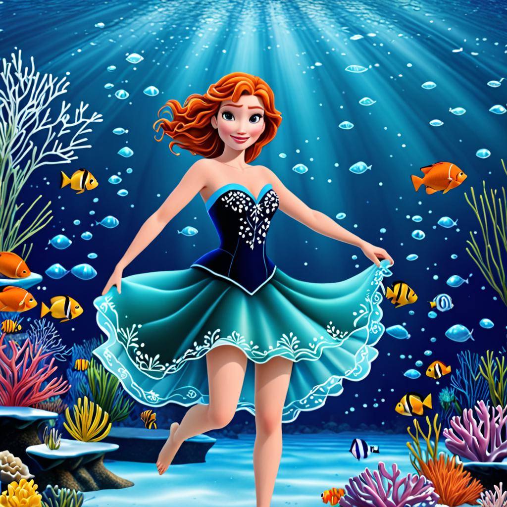 Anna from the cartoon underwater drowning Frozen in frock. underwater ...