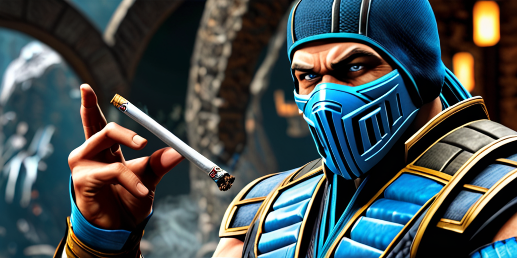 sub zero from mortal kombat smoking a joint