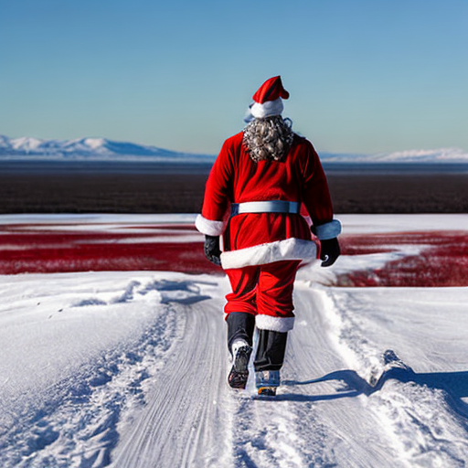 santa doing exercise with with elves and reindeer in north pole