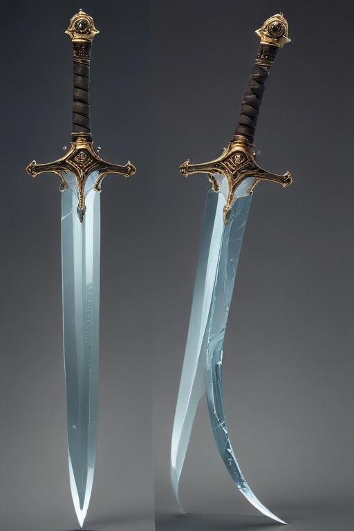 Exquisite Fantasy Sword with Intricate Golden Hilt and Glimmering Blade
