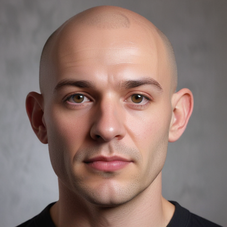 Short Old Bald Man Circle Head