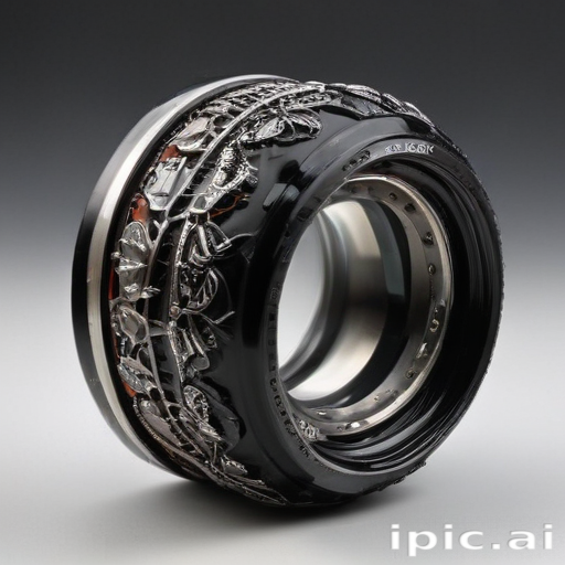 Artistic Tire Design Featuring Intricate Leaf Patterns and Metallic Accents