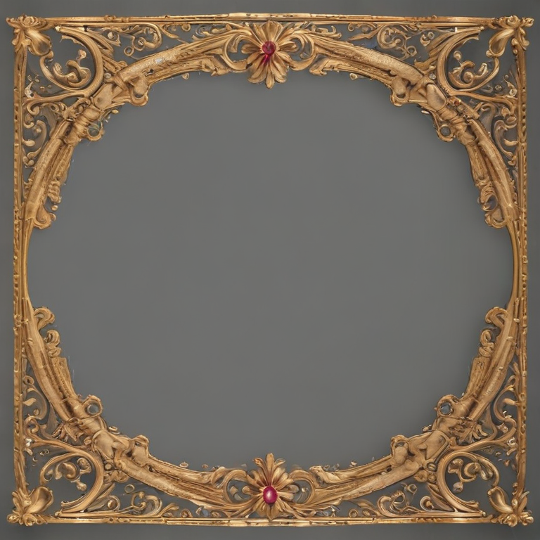Ornate Golden Frame with Intricate Designs and Red Gem Accents