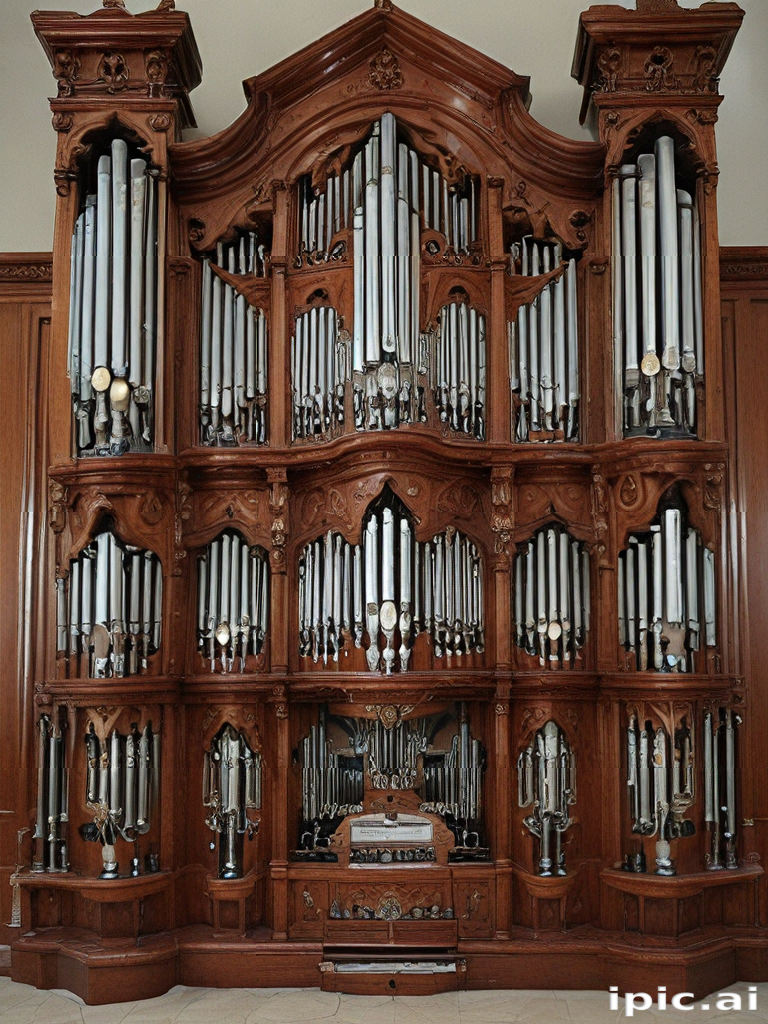 Intricately Designed Antique Pipe Organ Showcasing Elegant Woodwork and ...