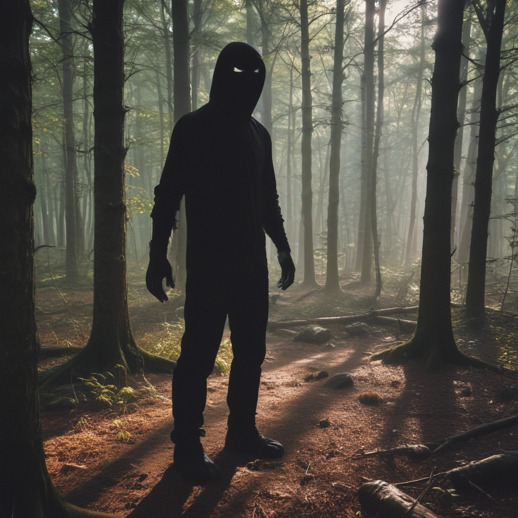 i want a really creepy shadow like figure in the forest hiding in the ...