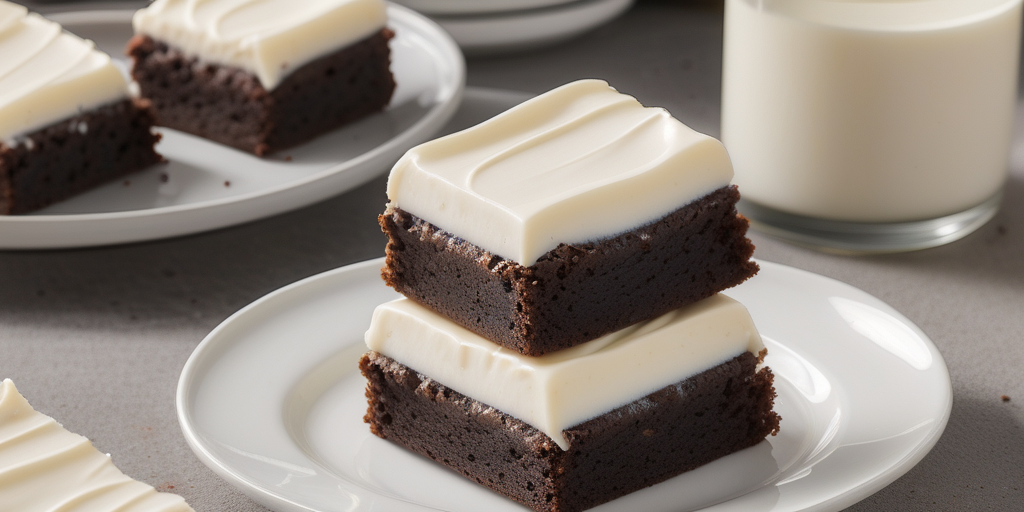 Deliciously Indulgent Brownies with Creamy Frosting and a Glass of Milk