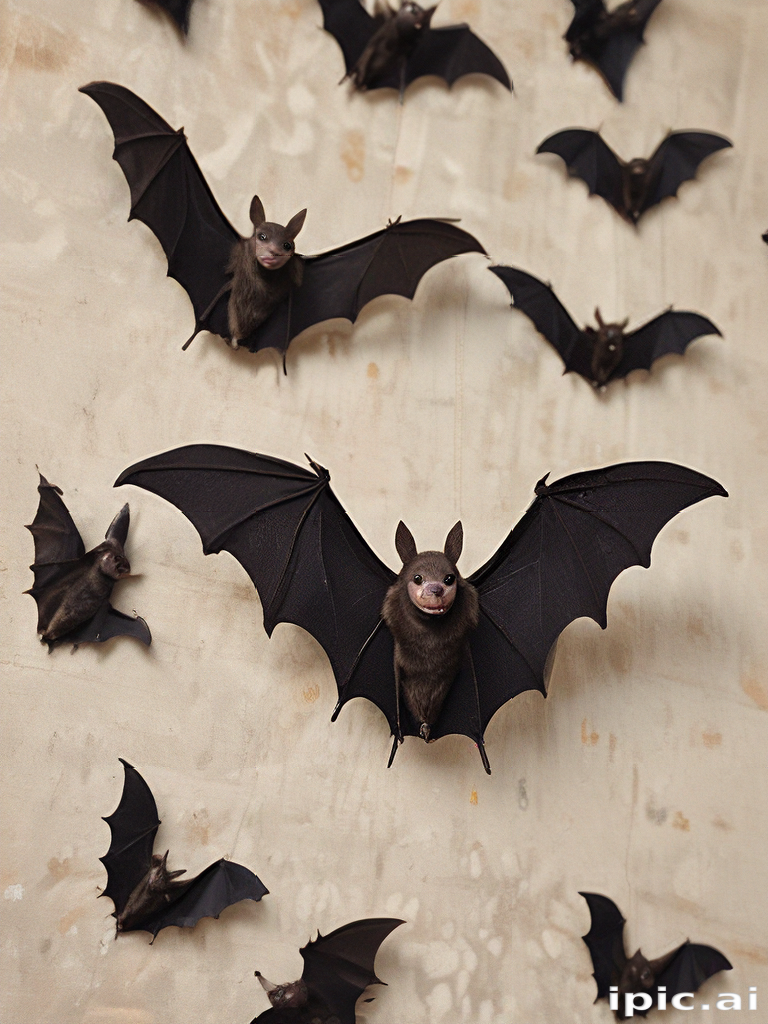 A Fascinating Collection of Bats in Various Flying Positions on Wall