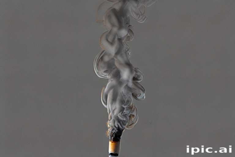 Swirling Smoke Rising From a Lit Cigarette Against a Gray Background