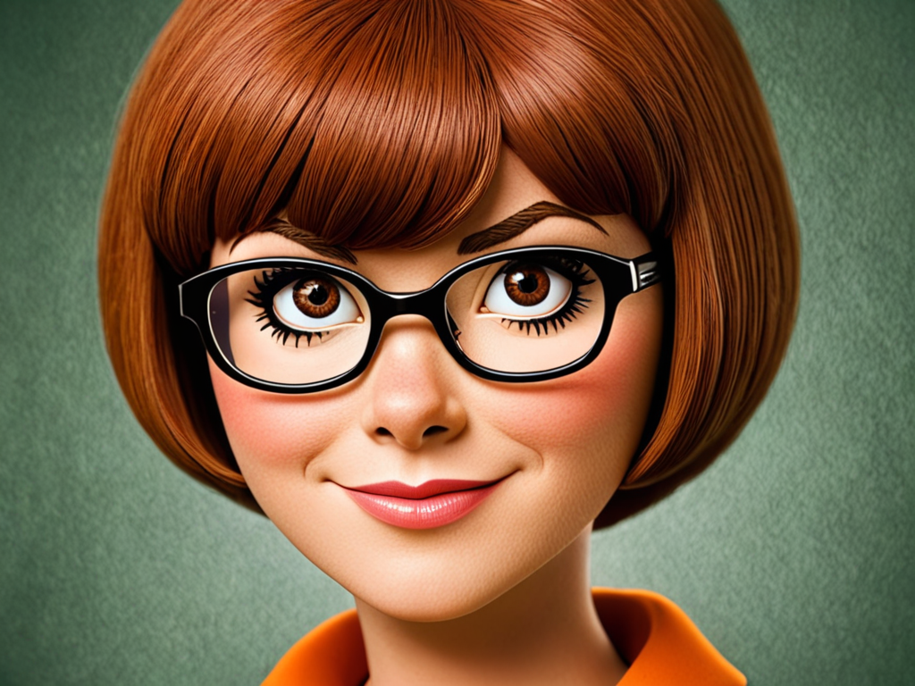 Velma Dinkley fron cartoon Scooby-Doo cartoon style