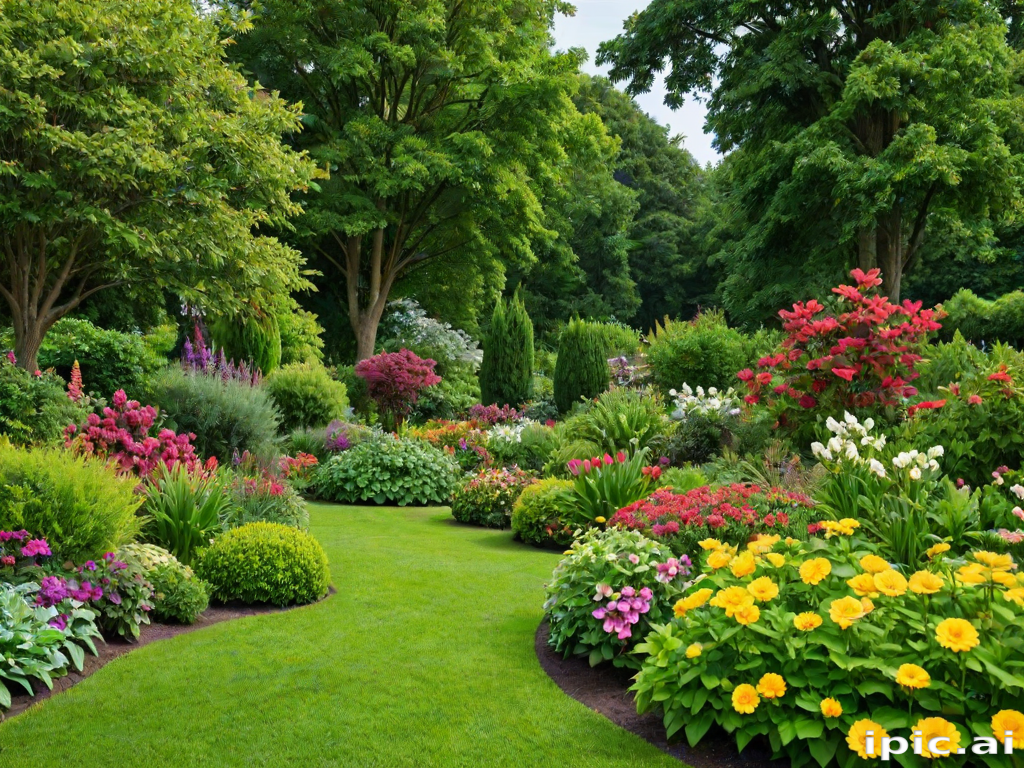 Vibrant Flower Garden with Lush Greenery and Colorful Blossoms in Full ...