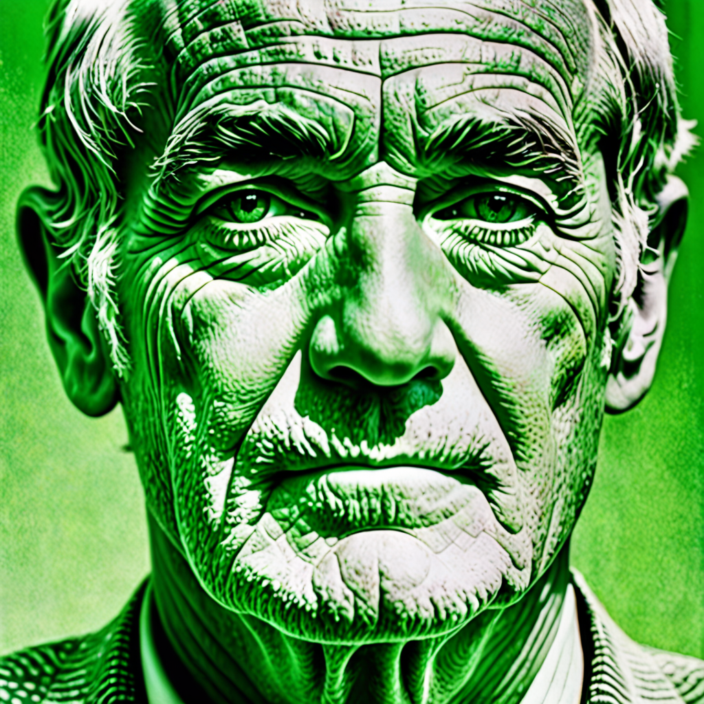 timothy leary face in green transparent haze