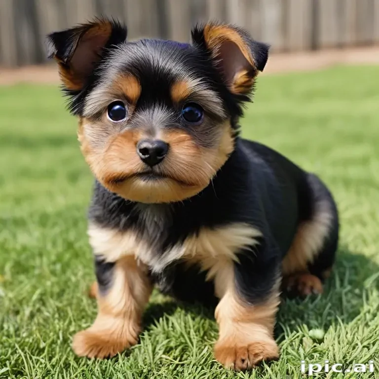 A Cute Little Puppy with Fluffy Fur Playing on Fresh Green Grass.