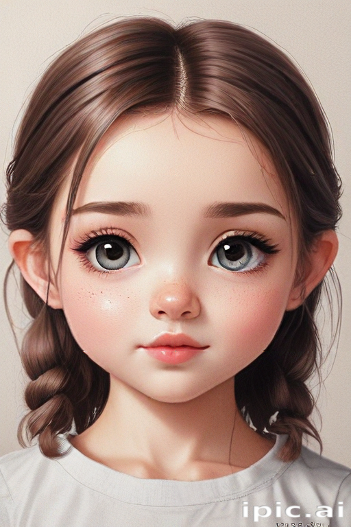 Adorable Digital Portrait of a Young Girl with Big Expressive Eyes