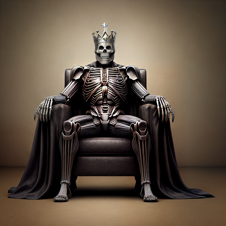 Skeletal giant king sitting on a throne